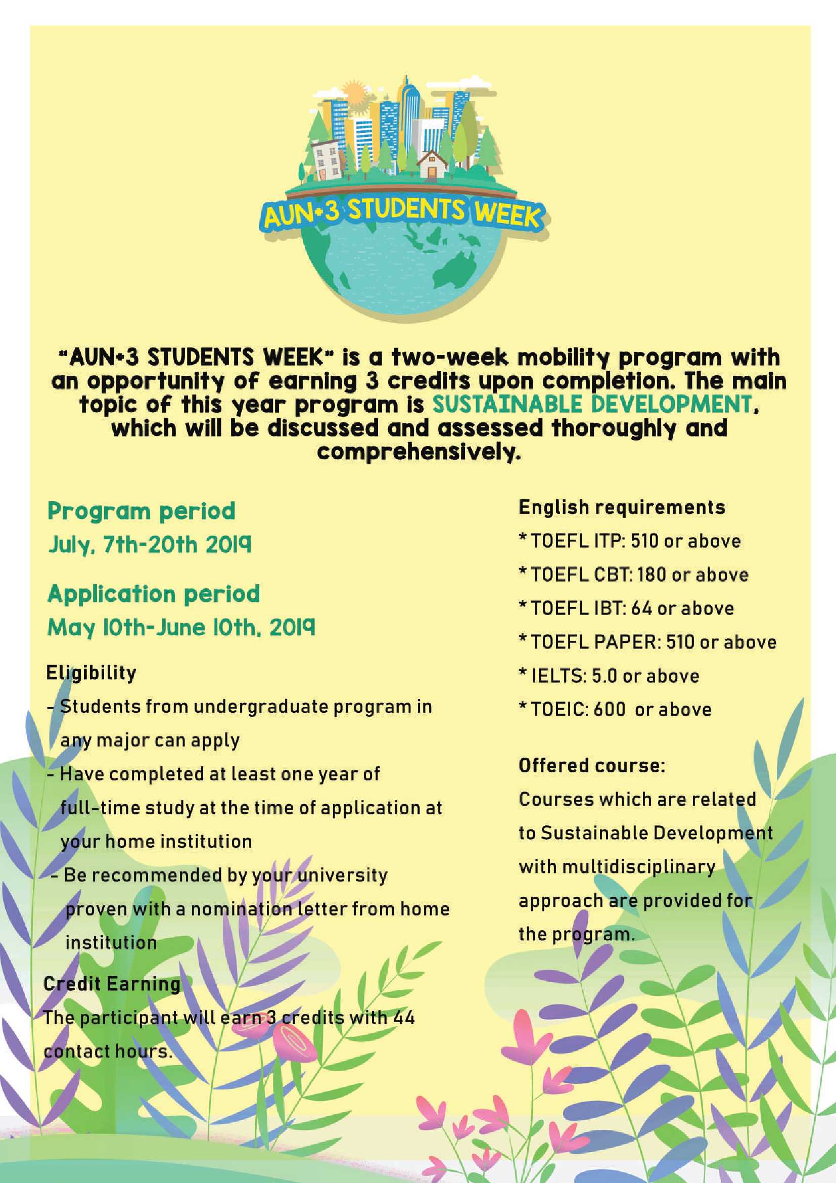 CALL FOR APPLICATION THE 3RD AUN+3 STUDENTS WEEKS 2019 AT UNIVERSITAS ...