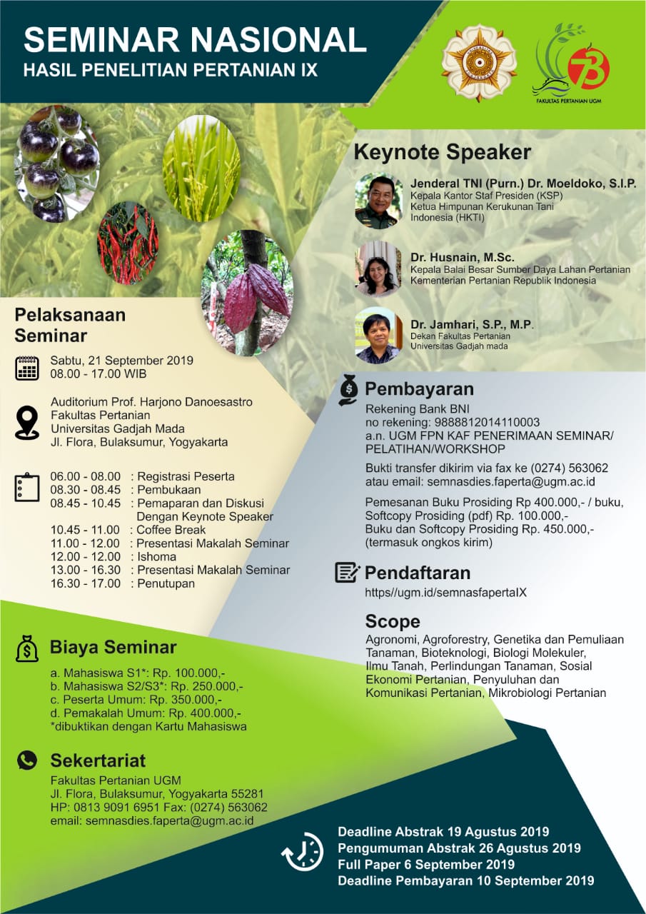 SEMINAR NASIONAL HASIL PENELITIAN PERTANIAN IX FAKULTAS PERTANIAN UGM TAHUN 2019 – Fakultas ...