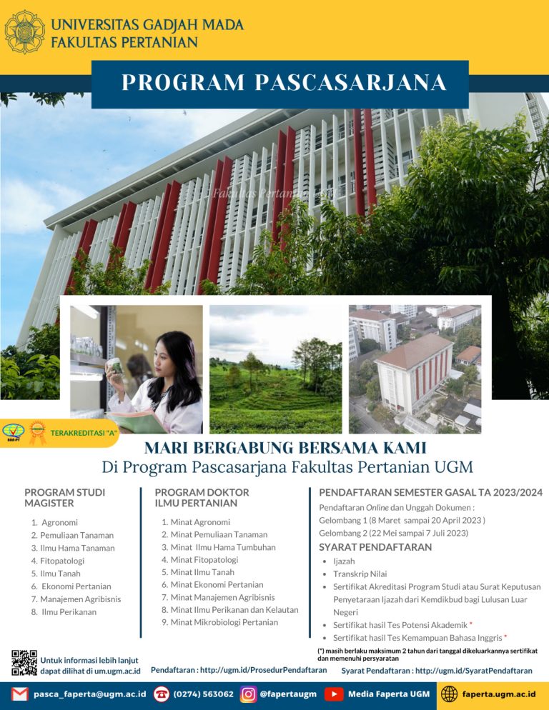 Pendaftaran Program Pascasarjana Fakultas Pertanian UGM Semester Gasal TA 2023/2024 – Fakultas ...