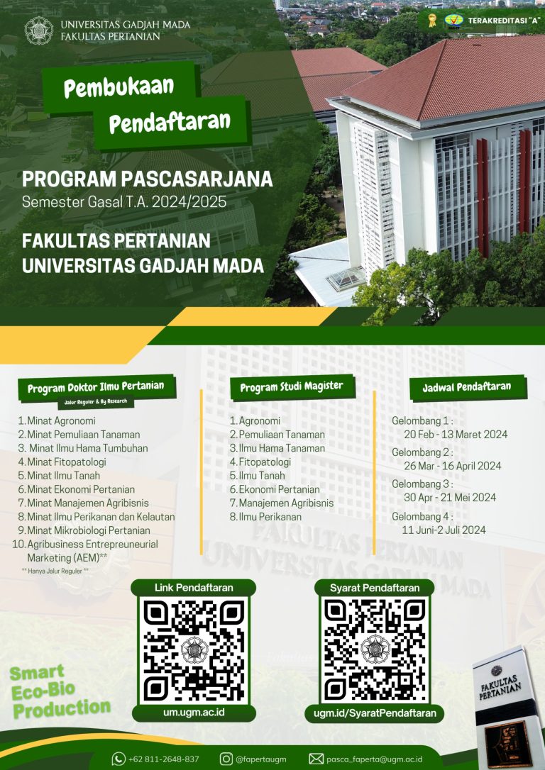 Pembukaan Pendaftaran Program Pascasarjana Semester Gasal TA 2024/2025 Fakultas Pertanian ...